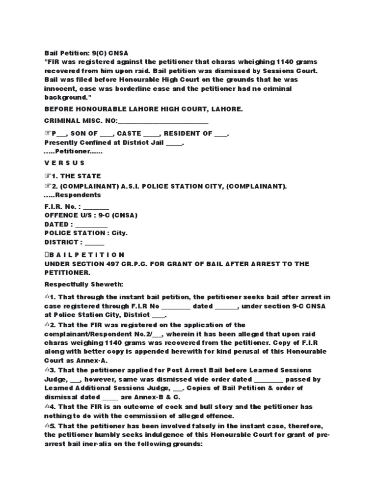 Bail Petition | PDF | Bail | Legal Action