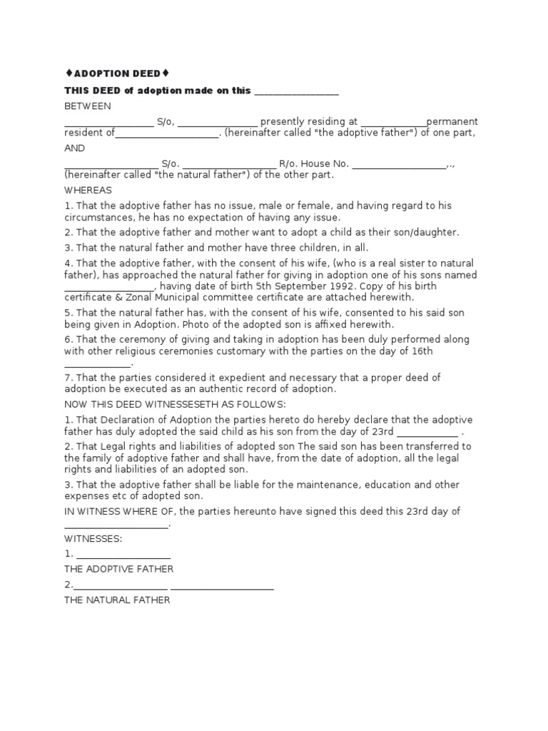 Adoption Deed | PDF