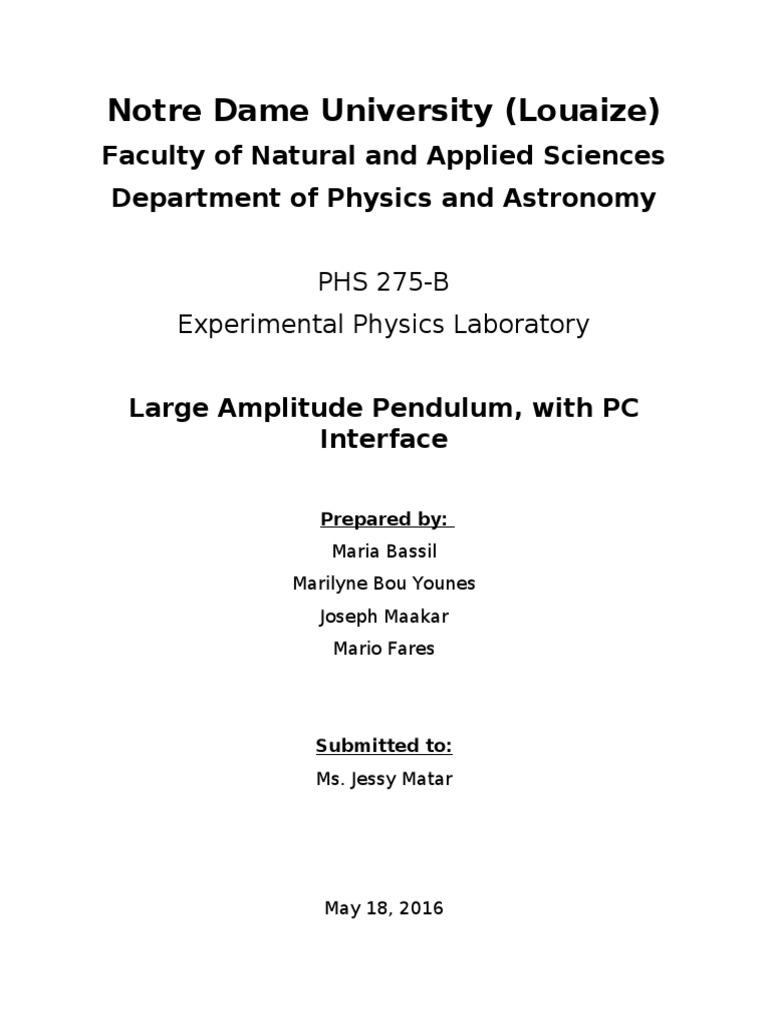 Large Amplitude Pendulum Experiment | PDF | Pendulum | Rotation Around ...