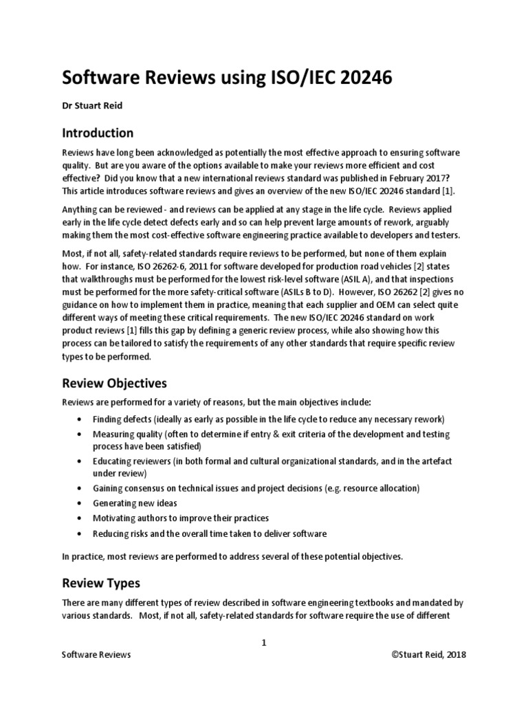 Software Reviews Using ISO/IEC 20246: DR Stuart Reid | PDF