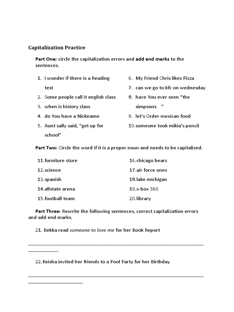 Capitalization Practice | PDF