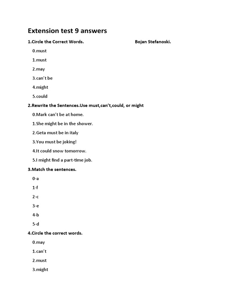 Extension Test 9 Answers | PDF