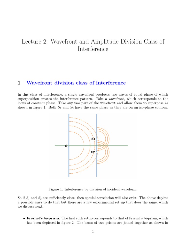 Lecture 2: Wavefront and Amplitude Division Class of Interference | PDF | Refraction ...