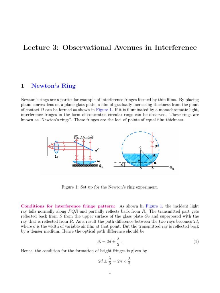 Lecture 3: Observational Avenues in Interference: Newton's Ring | PDF | Interferometry | Natural ...