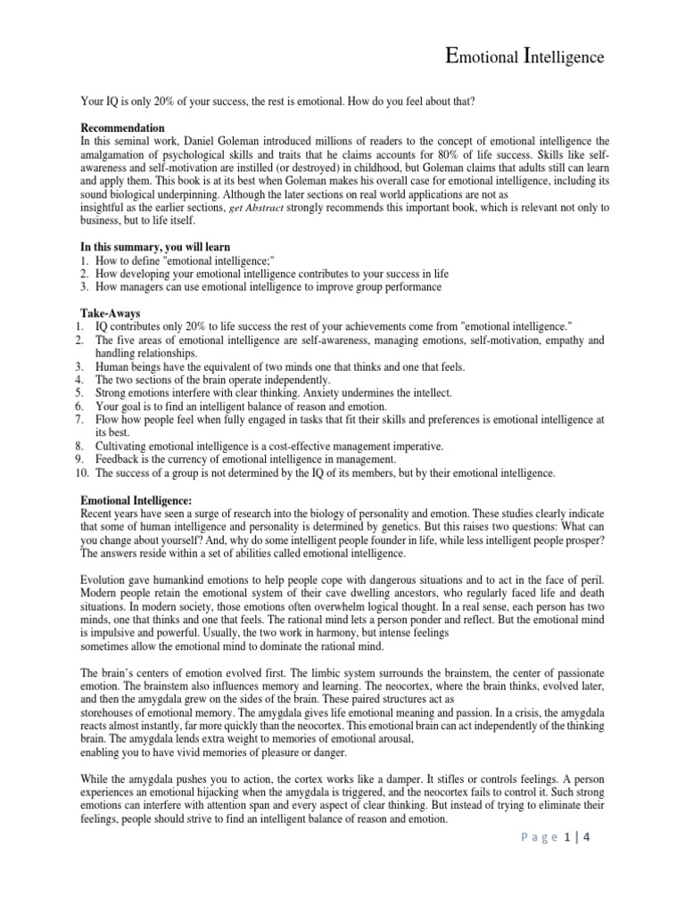 Emotional Intelligence PDF | PDF | Emotional Intelligence | Emotions