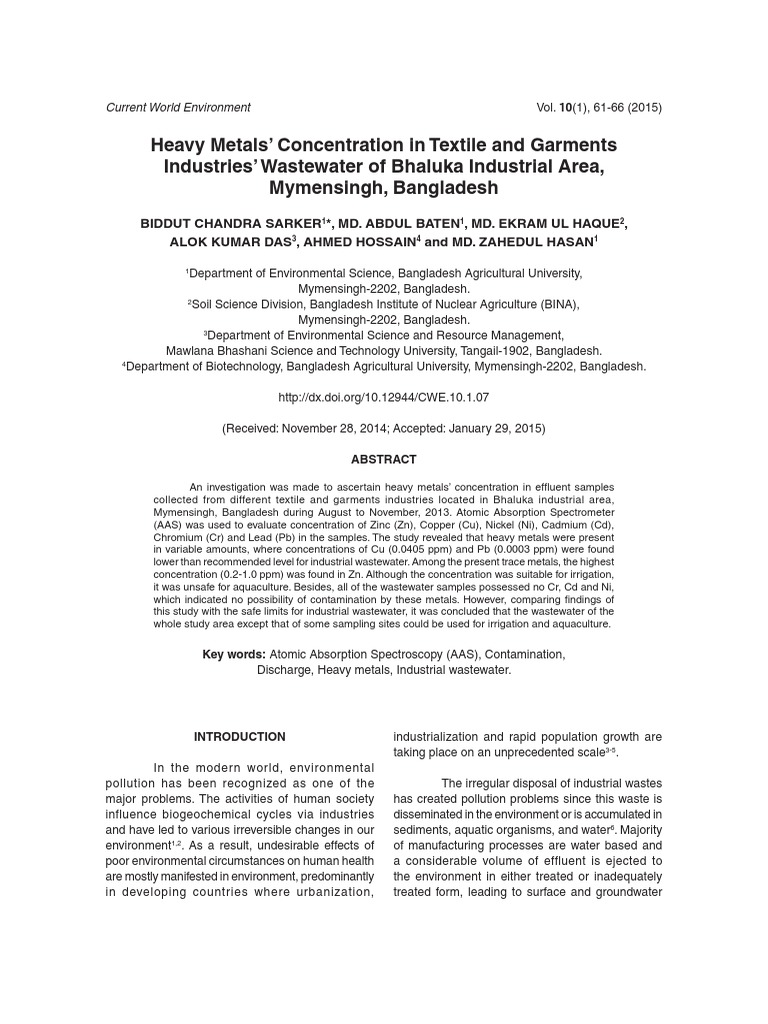 Heavy Metals Concentration in Textile and Garments Industries ...