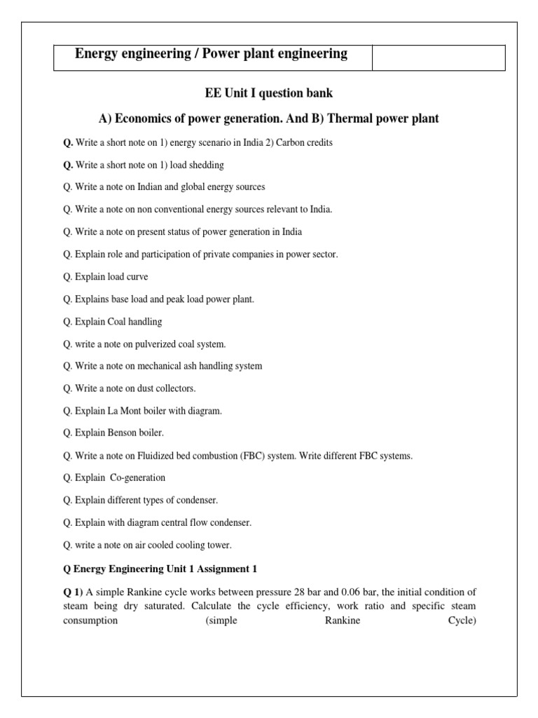 Energy Engineering Question Bank - NS | PDF | Steam | Cogeneration