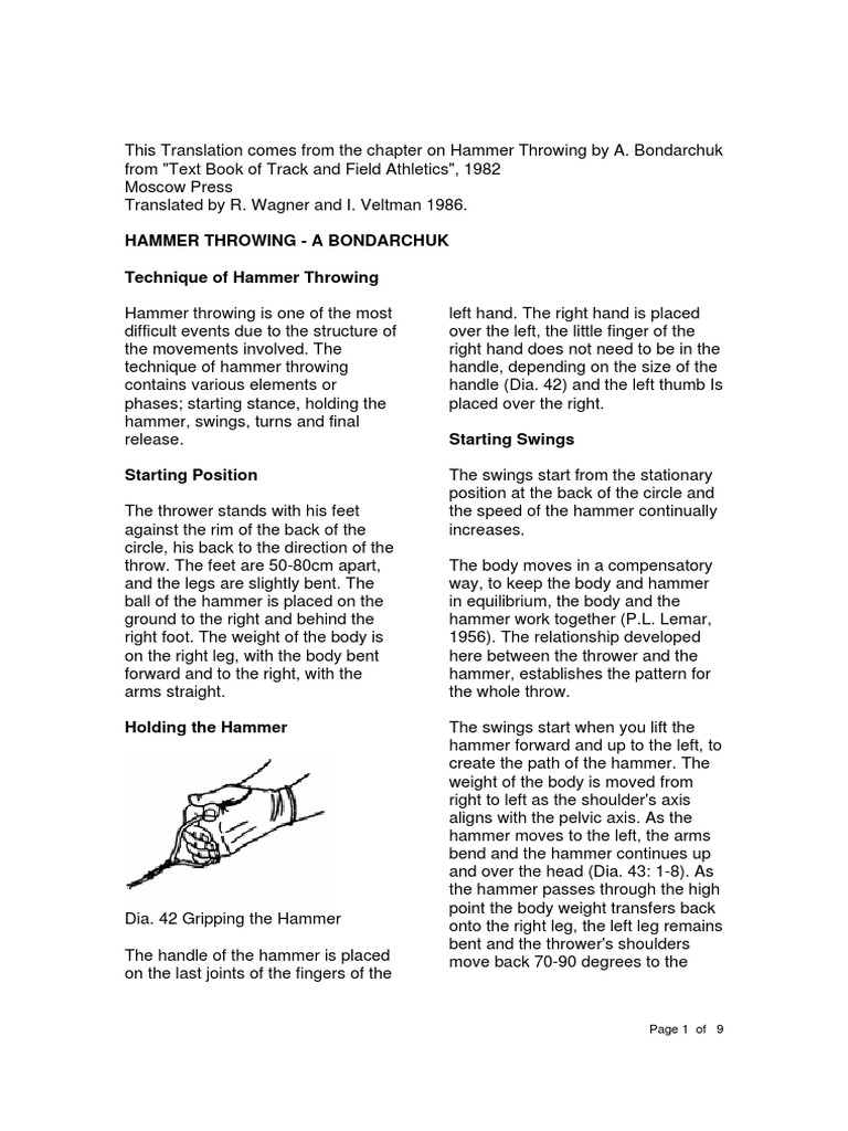 Hammer Throwing - A Bondarchuk Technique of Hammer Throwing | PDF ...