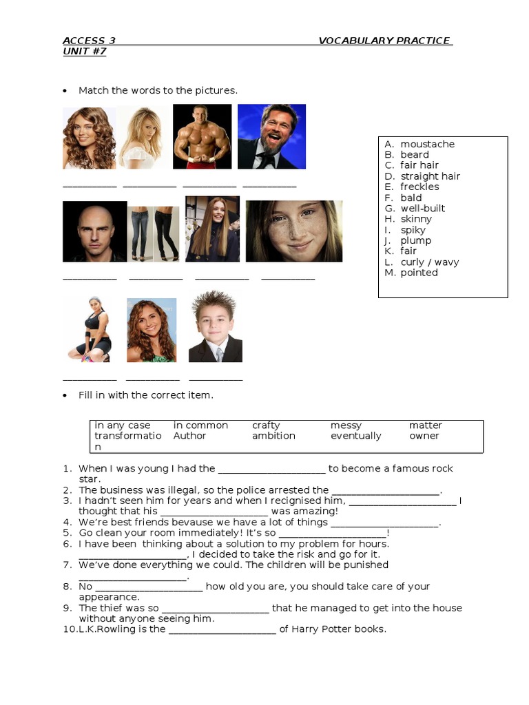 Access 3 Vocabulary Practice Unit #7 | PDF | Harry Potter ...
