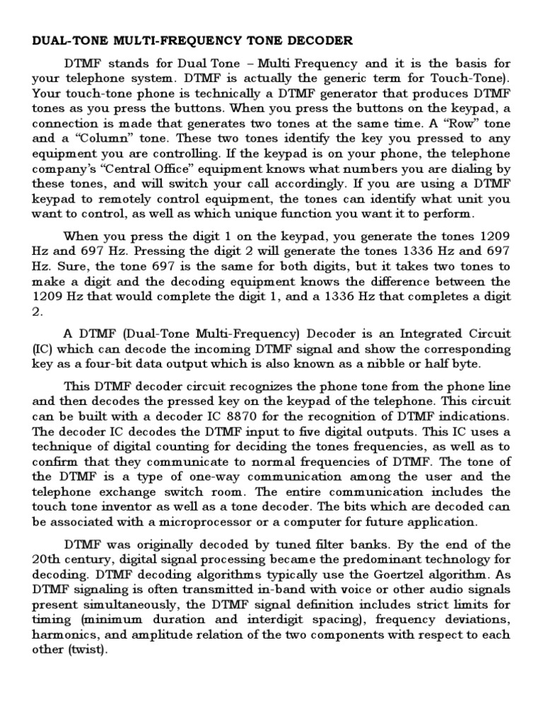DTMF Decoder Discussion | PDF | Telephone | Electrical Engineering