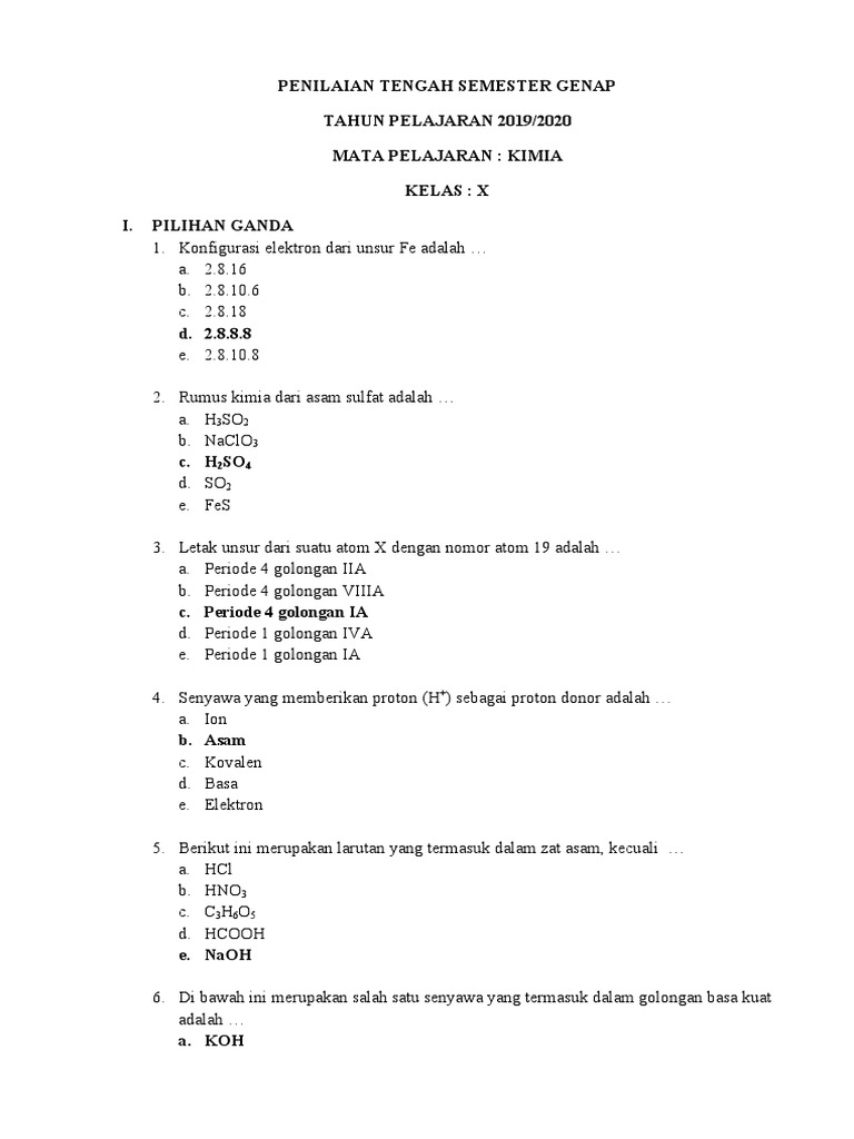 PTS Genap Kimia KLS X | PDF