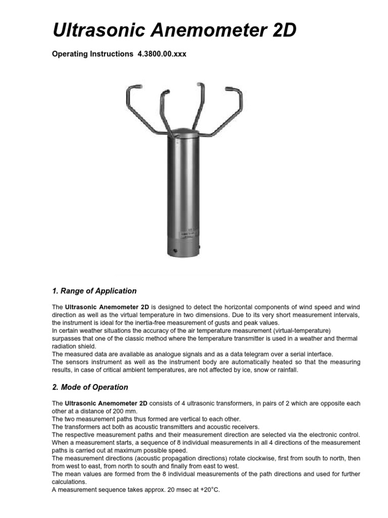 Ultrasonic Anemometer 2D: Operating Instructions 4.3800.00.xxx | PDF ...