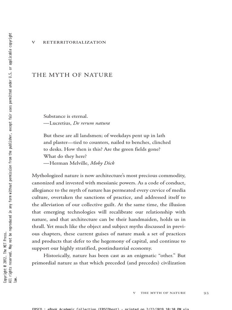 V Reterritorialization: V The Myth of Nature 93 | PDF | Fair Use | Nature