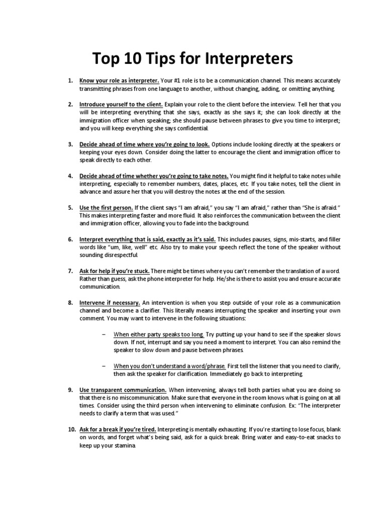 Top 10 Tips For Interpreters | PDF | Language Interpretation | Cognition