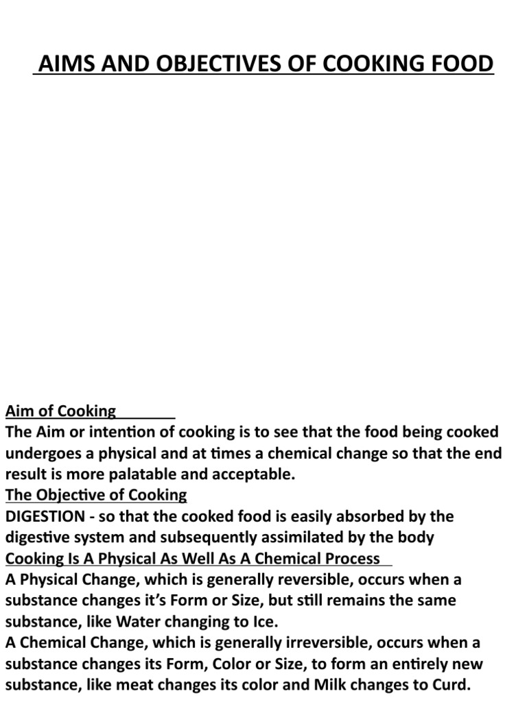 Aims and Objectives of Cooking Food | PDF | Human Nutrition | Foods