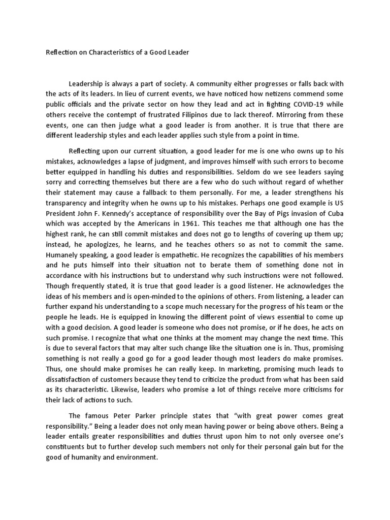 Reflection on Good Leadership Traits | PDF | Leadership | Psychological ...