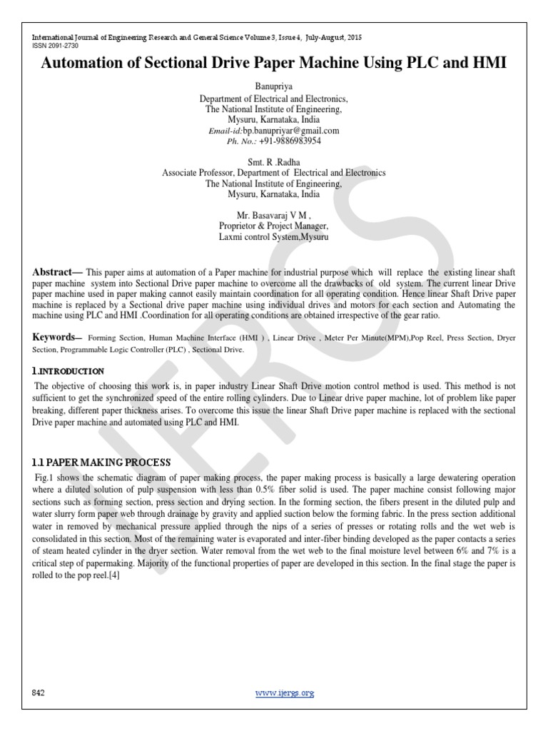 Automation of Sectional Drive Paper Machine Using PLC and HMI | PDF ...