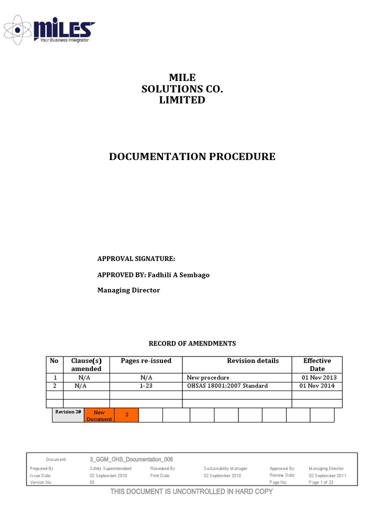 Miles Document Control Procedure | PDF | Document | System