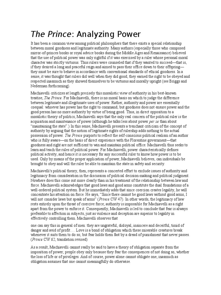 The Prince: Analyzing Power | PDF | Niccolò Machiavelli | Power (Social ...