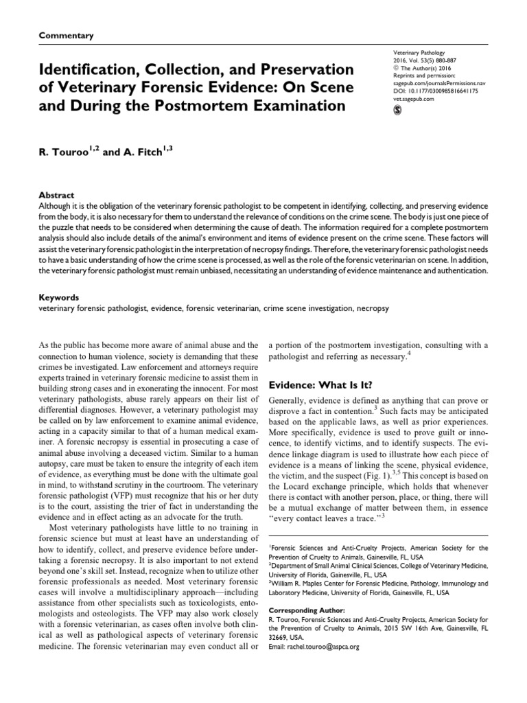 Veterinary Forensic Evidence Collection Guide | PDF | Crime Scene | Autopsy