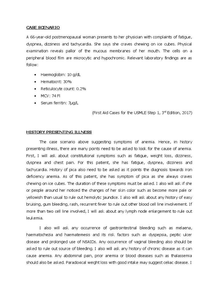 Iron Deficiency Anemia Case Study | PDF | Clinical Pathology | Nutrition