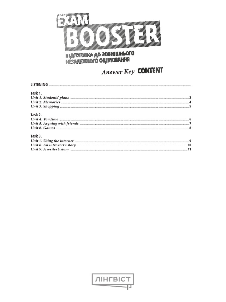 Exam Booster Answer Key Overview | PDF | Verb | Question