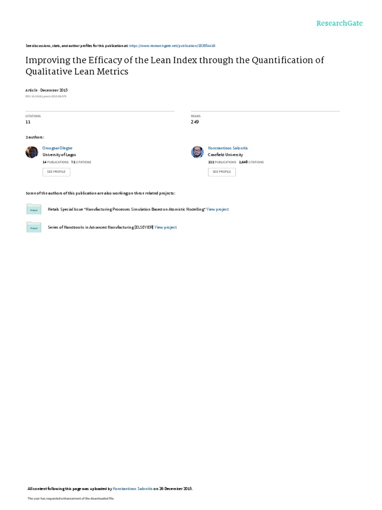 Improving The Efficacy of The Lean Index Through The Quantification of ...