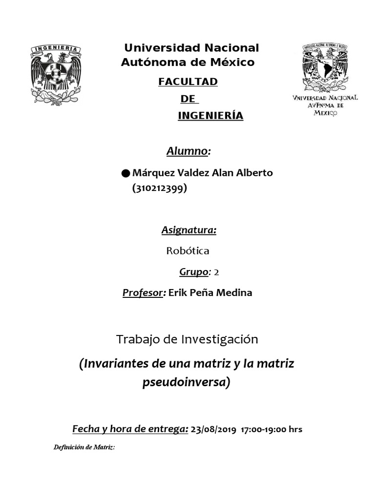 Invariantes y Pseudoinversa de Matrices | PDF | Valores propios y ...