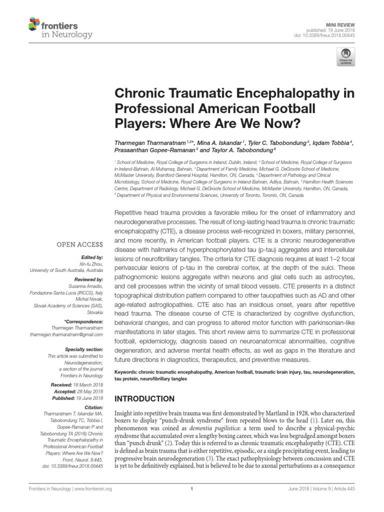 Chronic Traumatic Encephalopathy in Professional American Football ...