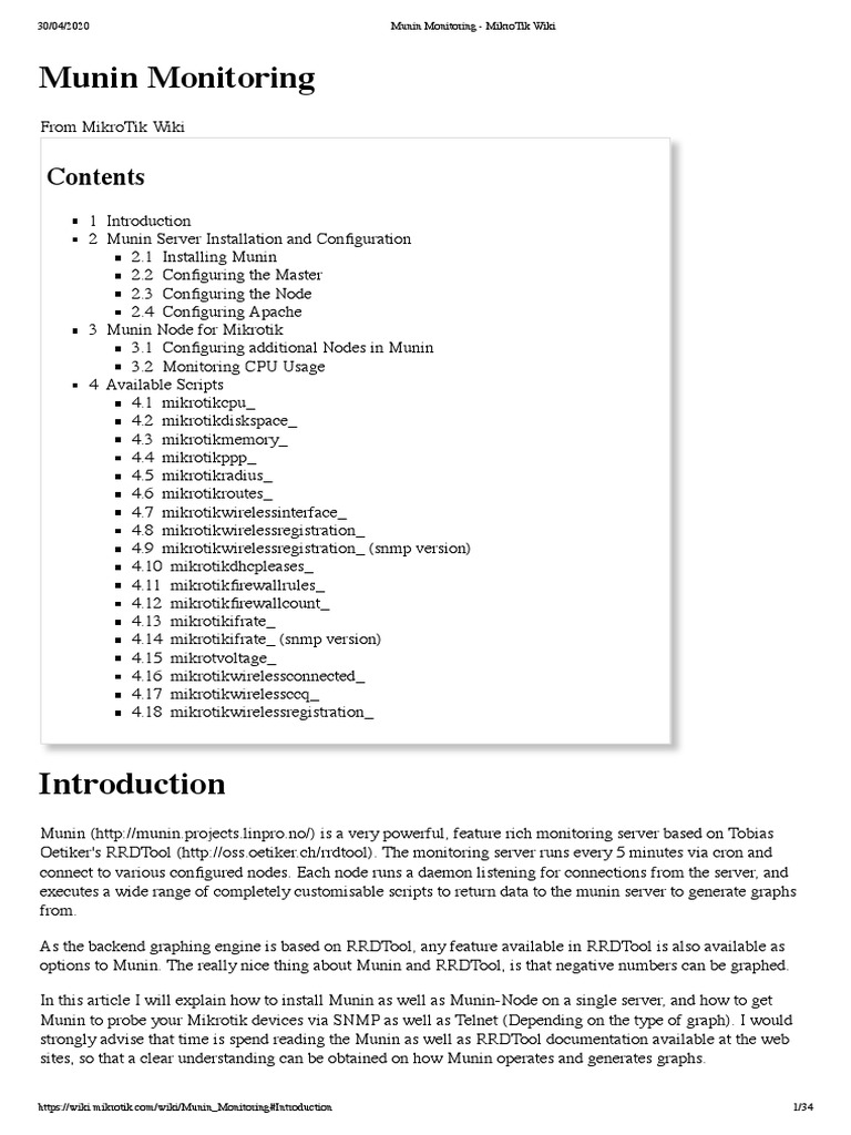 Munin Monitoring - MikroTik Wiki | PDF | World Wide Web | Internet & Web