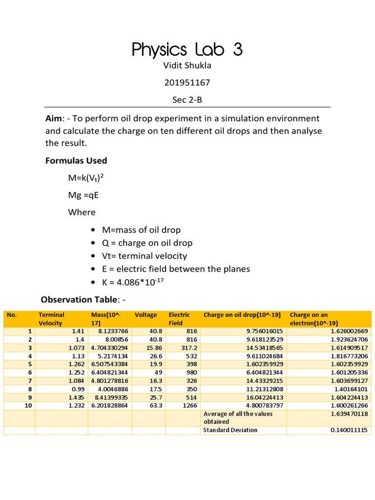 Physics Lab Experiment | PDF | Electric Charge | Physics