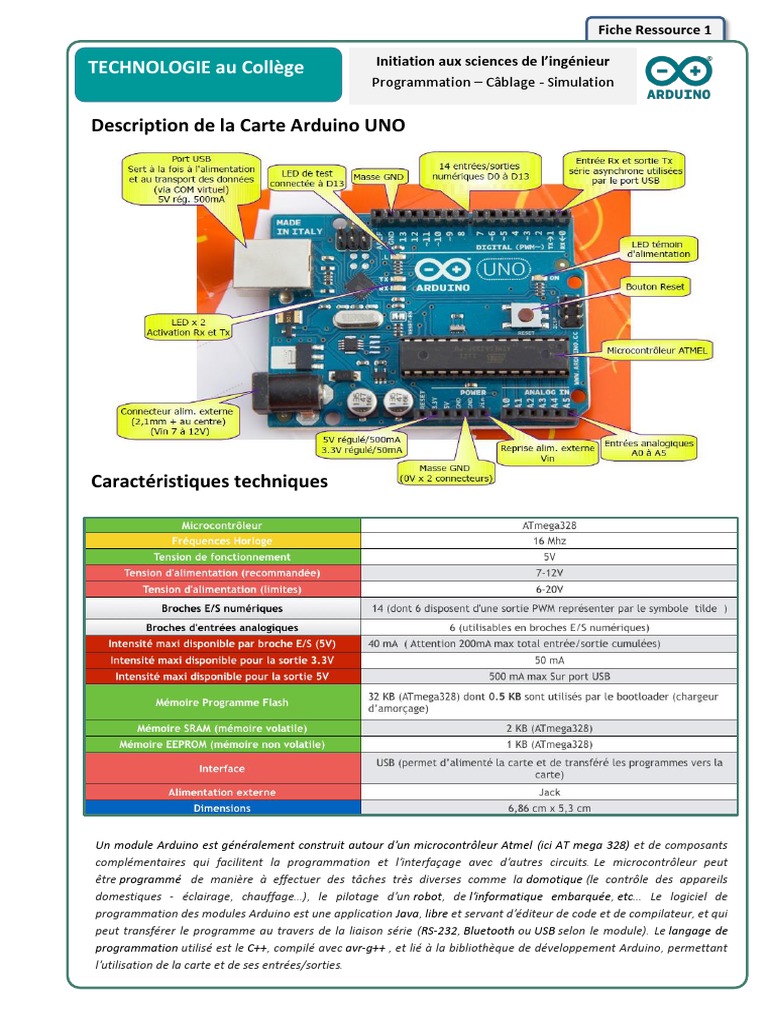 Description de La Carte Arduino UNO PDF | PDF | Ordinateurs