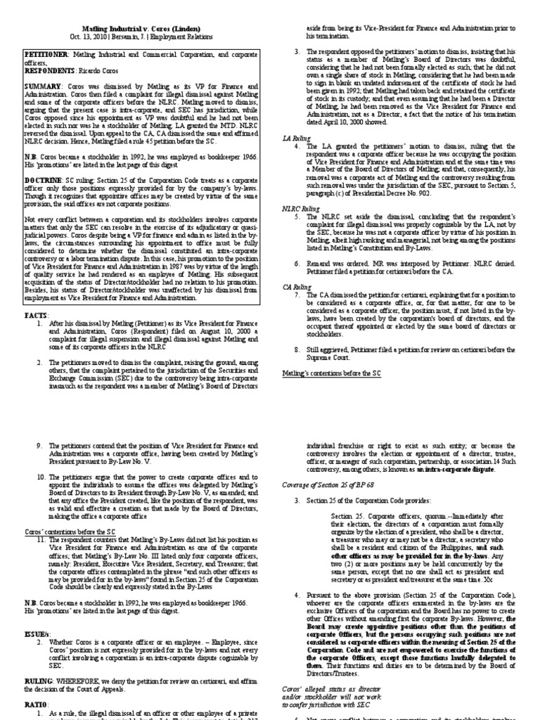 Matling Industrial v. Coros | PDF | Complaint | Certiorari