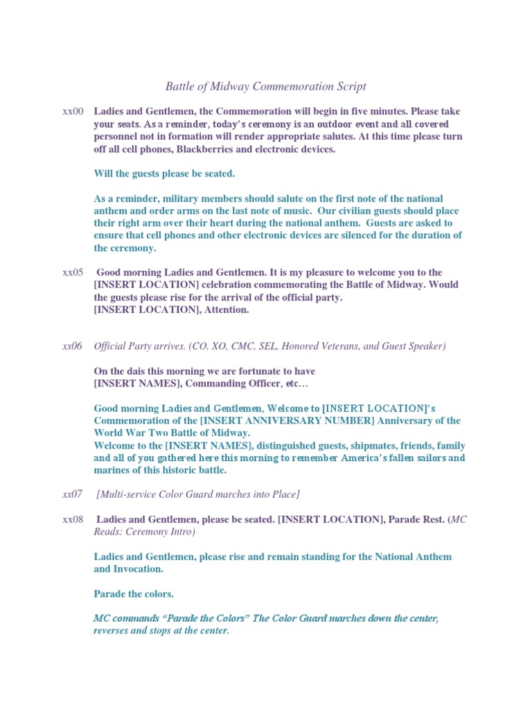 Battle of Midway Commemoration Script | PDF | United States Navy | Battles