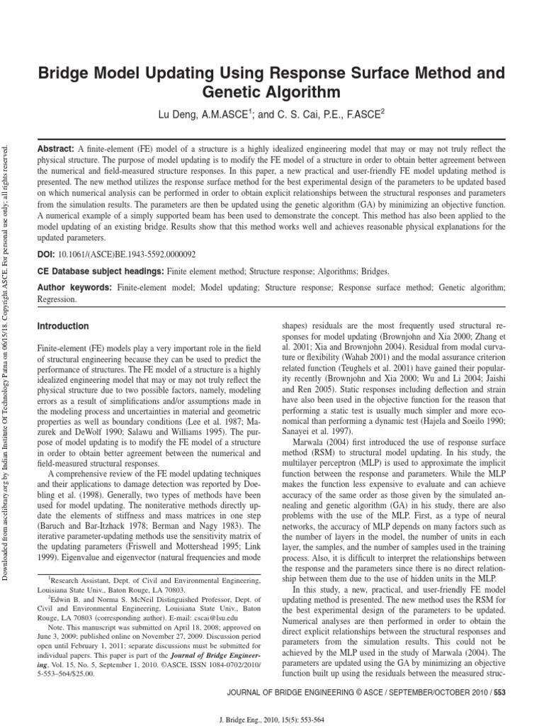 Deng Cai 2010 Bridge Model Updating Using Response Surface Method