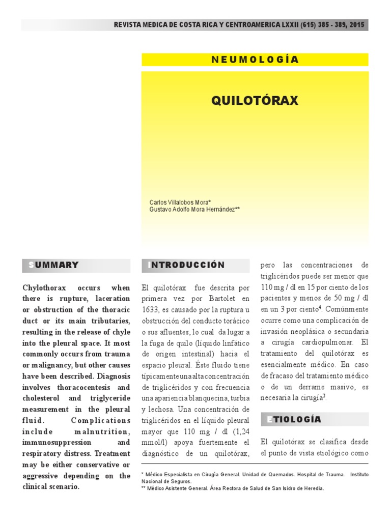 Un análisis del diagnóstico y tratamiento del quilotórax | PDF ...