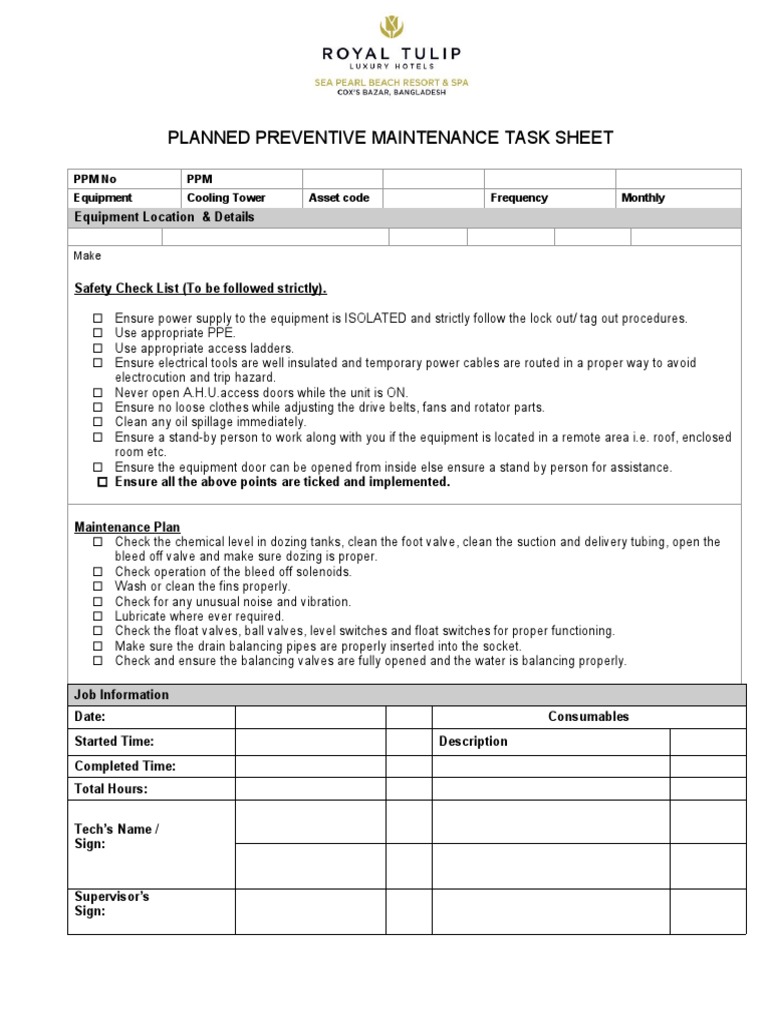Planned Preventive Maintenance Task Sheet: PPM No PPM Equipment Cooling ...