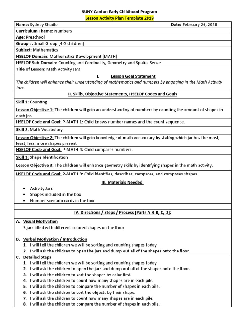 Math Lesson Plan | PDF | Shape | Numbers