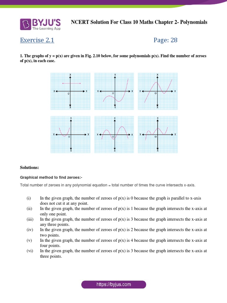 Ncert Sol Cbse Class 10 Maths Chapt 2 Polynomials PDF | PDF ...