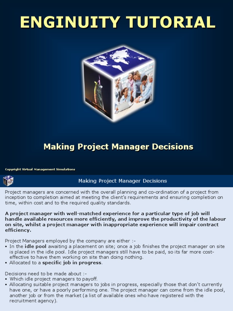 Enginuity Tutorial: Making Project Manager Decisions | PDF | Salary | Business