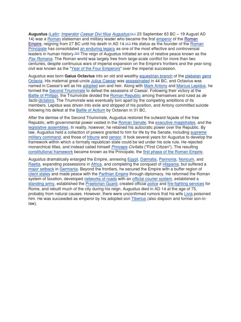 Roman Empire: Augustus ( | PDF | Augustus | Ancient Roman Titles