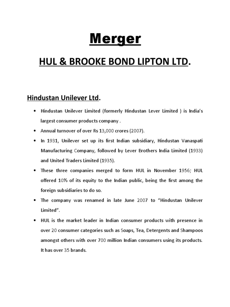 Merger: Hul & Brooke Bond Lipton LTD | PDF | Hot Drinks | Tea
