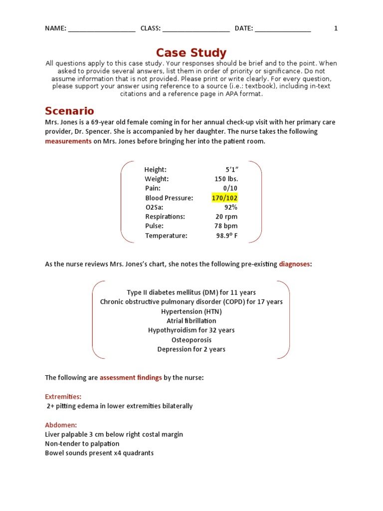 CLL NUR211 Case Study 01 | PDF | Hypertension | Chronic Obstructive ...