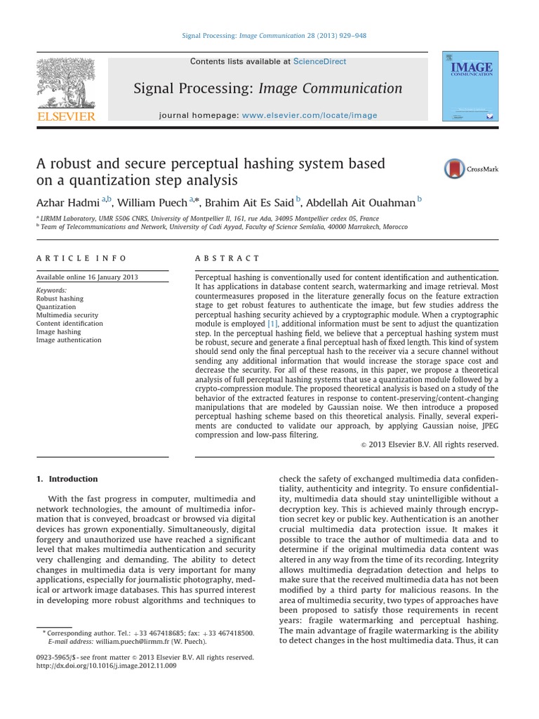 A Robust and Secure Perceptual Hashing System Based On A Quantization Step Analysis | PDF | Data ...