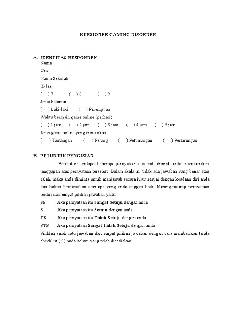 Kuesioner Kecanduan Game Online | PDF