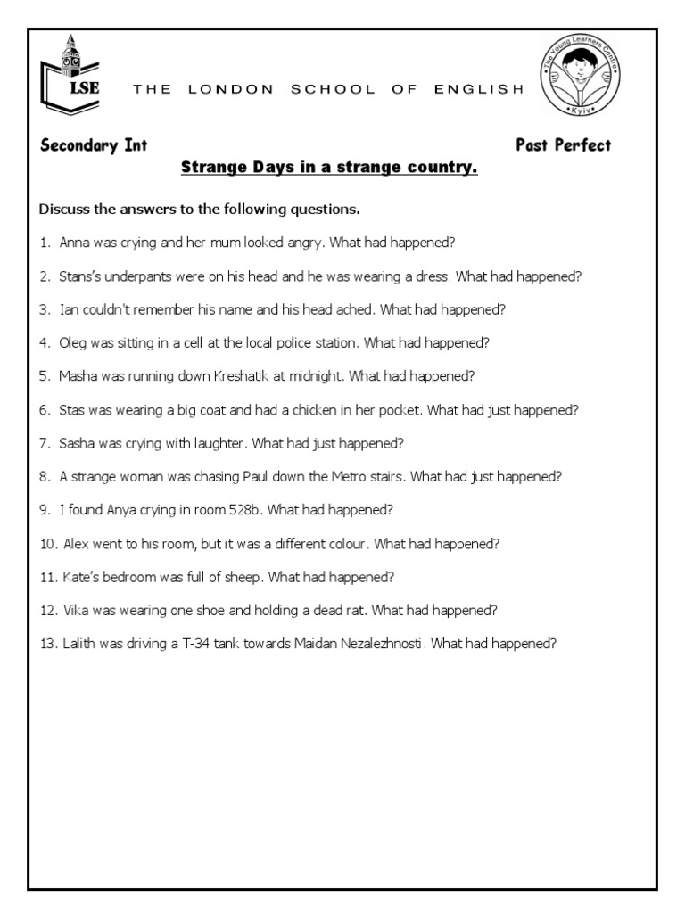 Past Perfect Speaking Activity | PDF