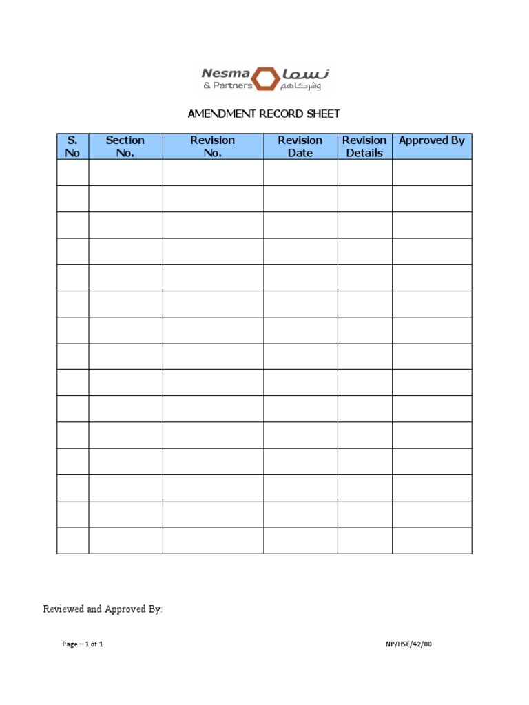 Amendment Record Sheet S. No Section No. Revision No. Revision Date Revision Details Approved by ...