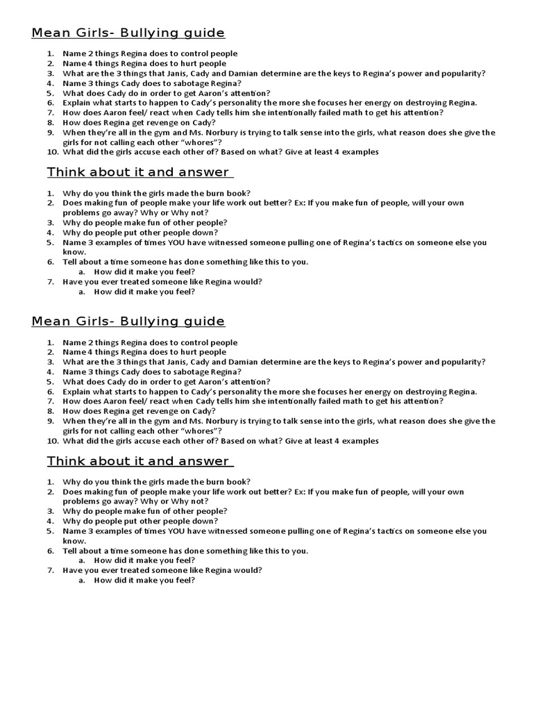 Mean Girls: A Bullying Analysis Guide | PDF | Self-Improvement | Wellness