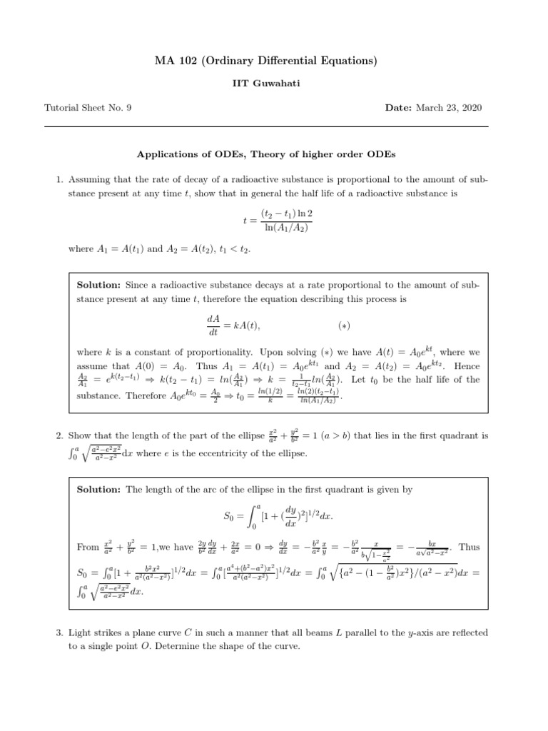Tutorial 3 Solutions | PDF | Ordinary Differential Equation ...