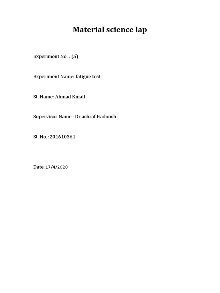 Material Science Lap: Experiment No. | PDF | Fatigue (Material) | Fracture